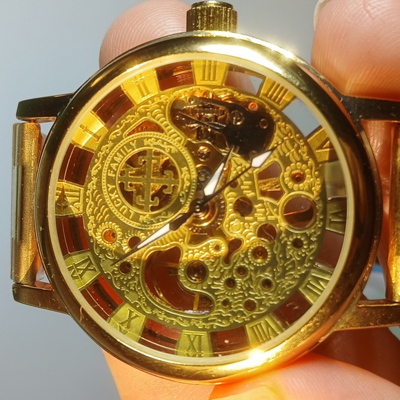 Accessories | Gold Stainless Steel Skeleton Mechanical Watch Steampunk ...
